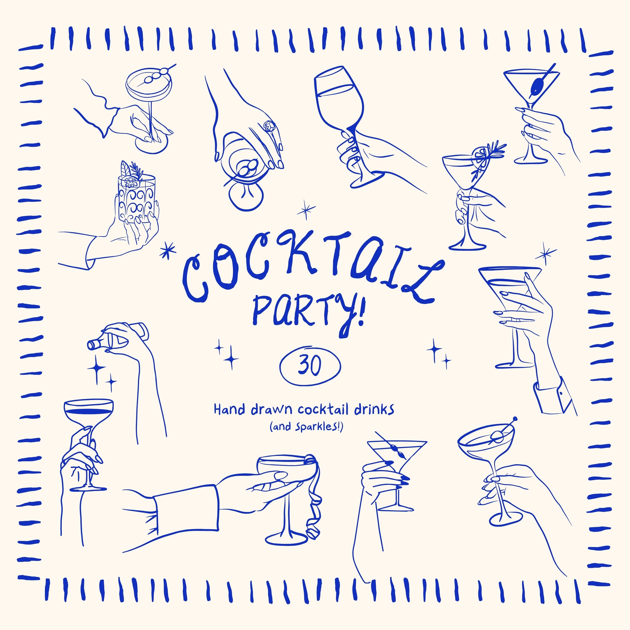 Cocktail Party - Hand drawn Illustrations of Hands Holding Chic Cockat ...