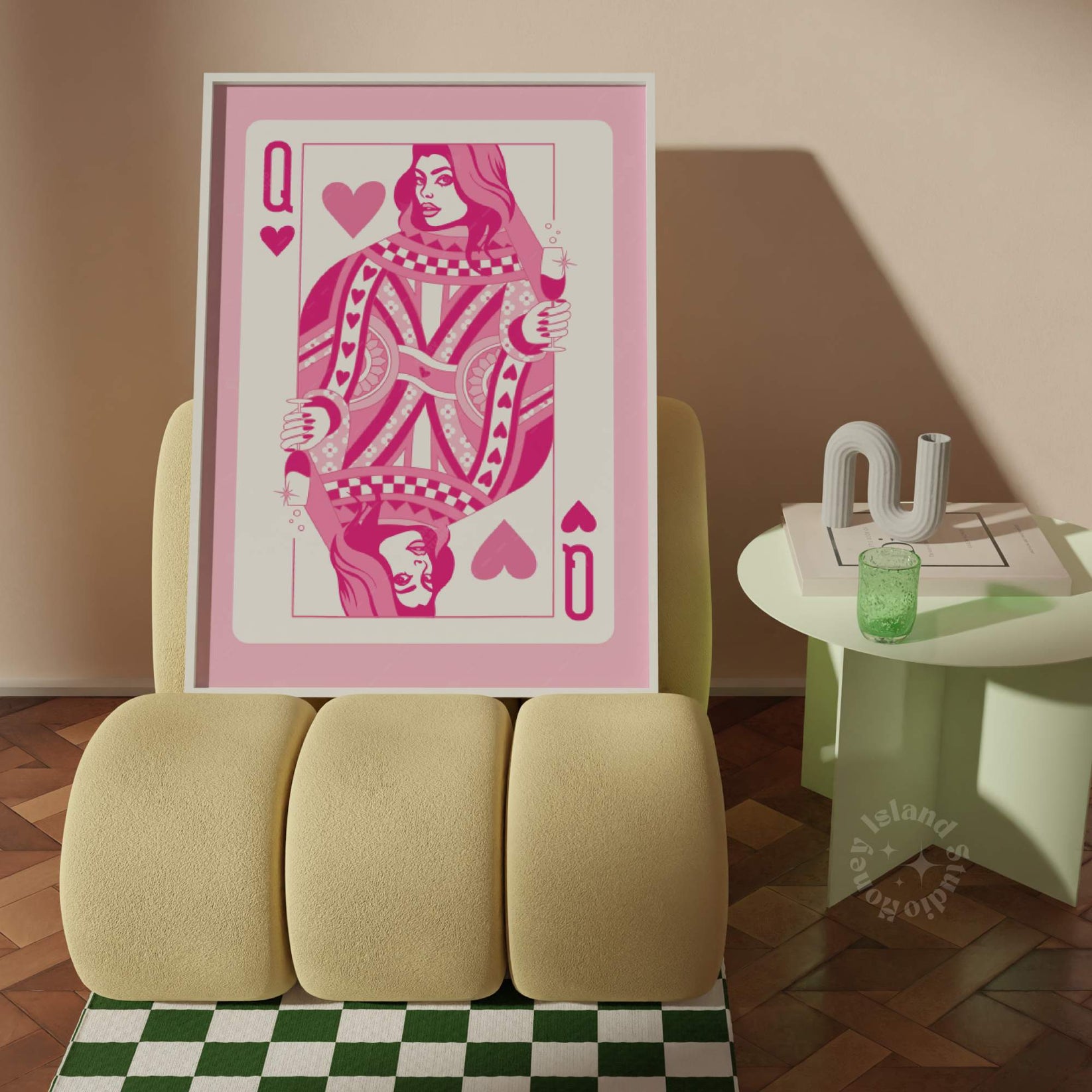 Queen Of hearts Champagne Poster Pink – Honey Island Studio